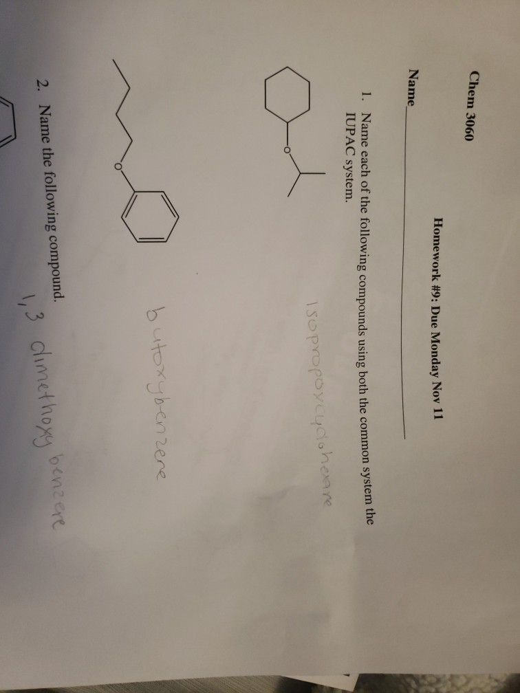 Solved Chem 3060 Homework #9: Due Monday Nov 11 Name 1. Name | Chegg.com