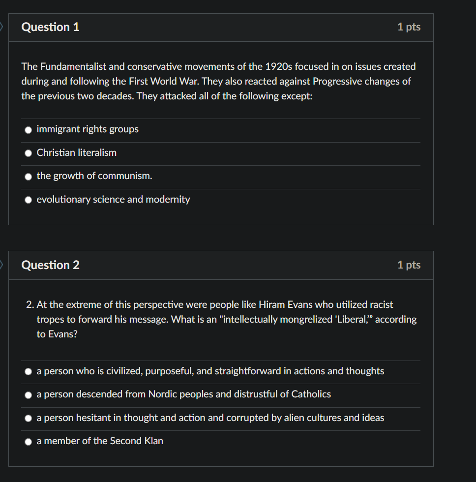 Solved Question 1 1 pts The Fundamentalist and conservative | Chegg.com