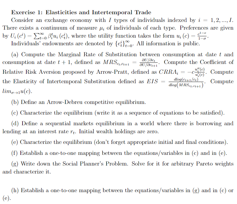 Solved Exercise 1: Elasticities and Intertemporal Trade | Chegg.com