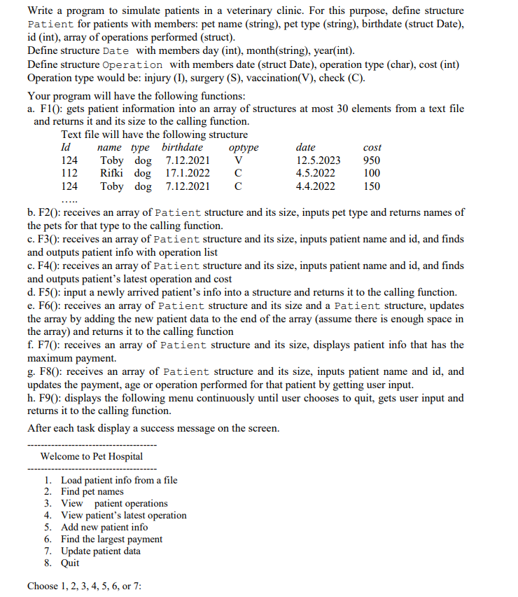 Solved Write a program to simulate patients in a veterinary | Chegg.com