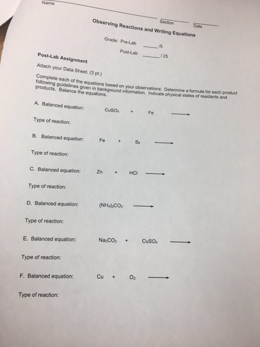 Solved Name Lab Partner Data Sheet Describe your | Chegg.com