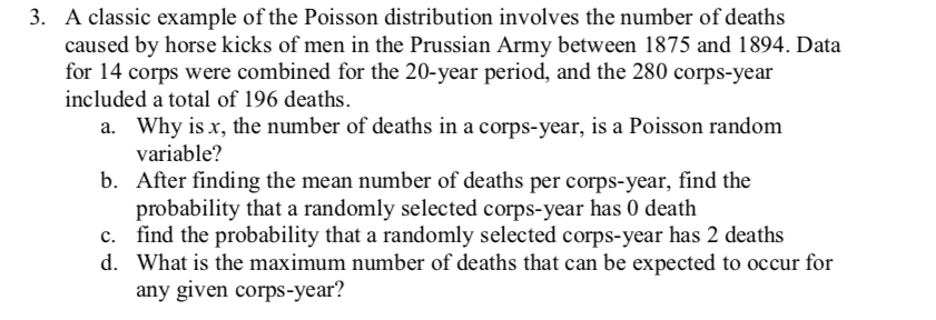 Solved 3. A classic example of the Poisson distribution | Chegg.com