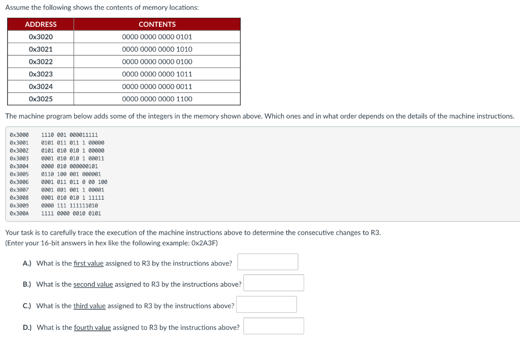 Solved Assume the following shows the contents of memory | Chegg.com