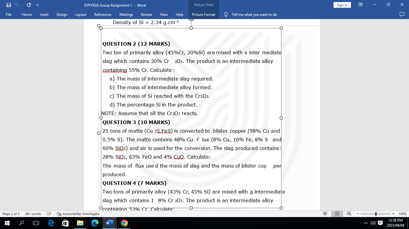 Solved Question 2 12 Marks Two Ton Of Primarily Alloy 