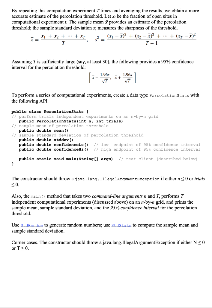 Solved CS146 Project 1 Problem 1. (Percolation.java) 1. | Chegg.com
