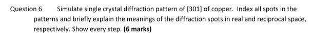 Solved Question 6 Simulate single crystal diffraction | Chegg.com