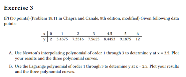 Solved (P) ( 30 points) (Problem 18.11 in Chapra and Canale, | Chegg.com