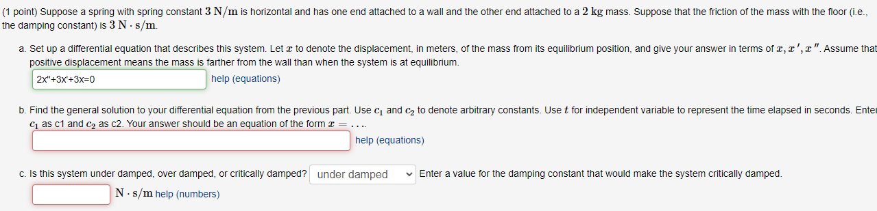 Solved 1 Point Suppose A Spring With Spring Constant 3 N M