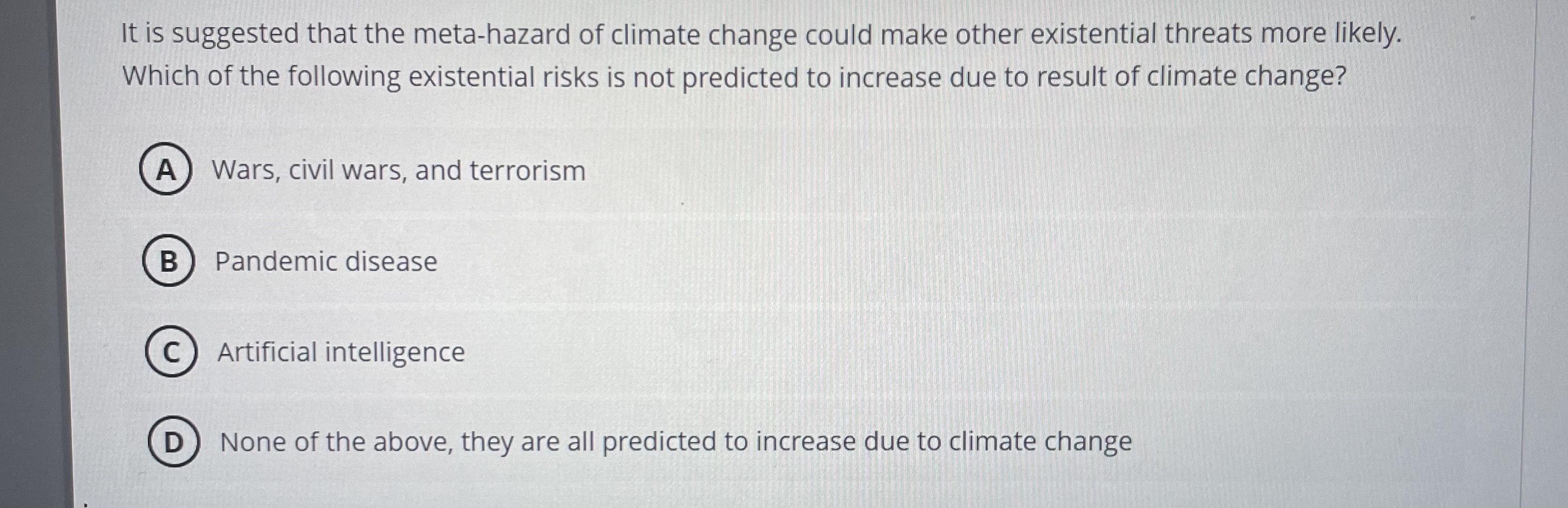 Solved It is suggested that the meta-hazard of climate | Chegg.com