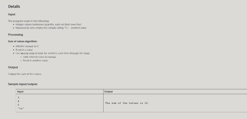 Solved Details Input The program reads in the following: • | Chegg.com