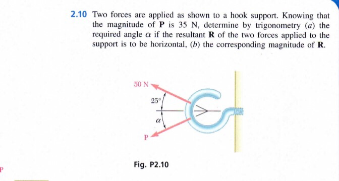 Solved 2 10 Two Forces Are Applied As Shown To A Hook