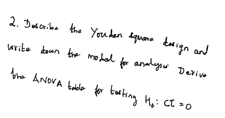 Solved 2. Describe the Youden square design and write down | Chegg.com