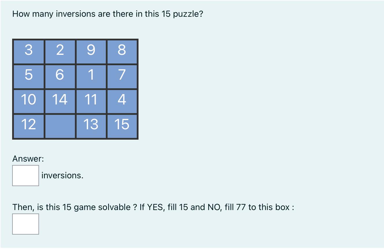 Solved How many inversions are there in this 15 puzzle? | Chegg.com