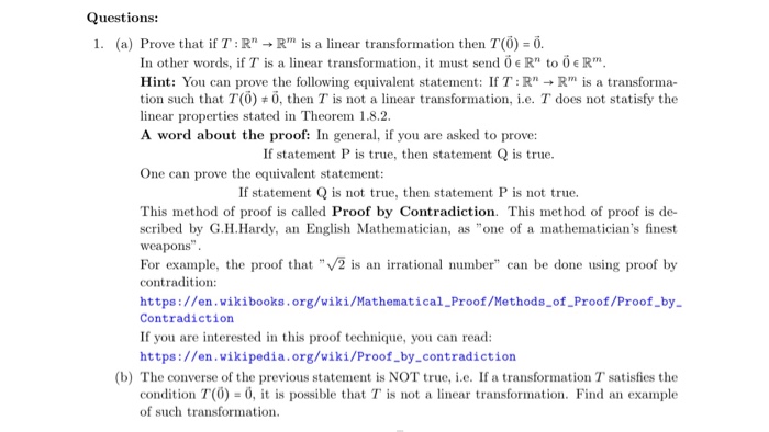 Solved Prove that if T: R^n rightarrow R^m is a linear | Chegg.com