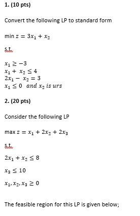 Solved 1. (10 pts) Convert the following LP to standard form | Chegg.com