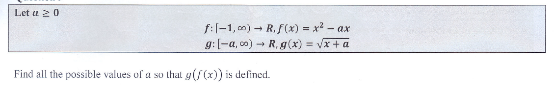 Solved Let a 20 - ax f:[-1,0) + R, f(x) = x2 g:[-a,co) → R, | Chegg.com