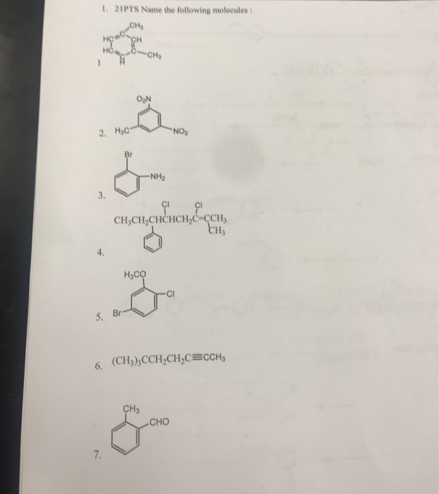 Solved . 211PTS Name the following molecules CH 2. H,C NOa | Chegg.com