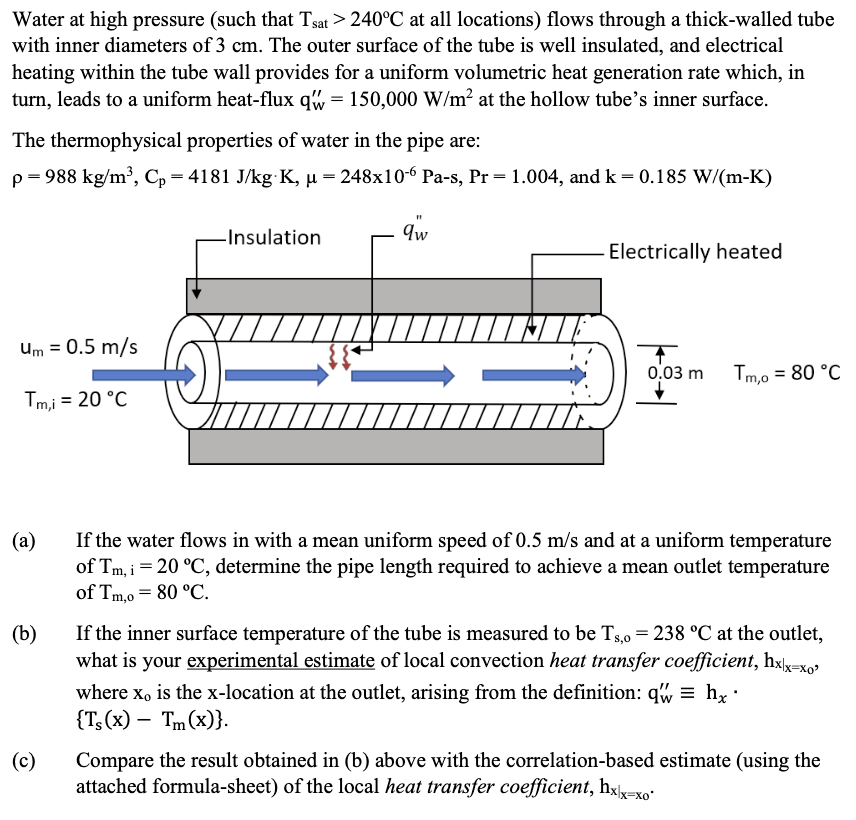 Solved Water at high pressure (such that Tsat > 240°C at all | Chegg.com