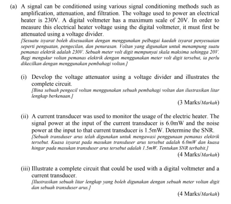 Solved (a) A signal can be conditioned using various signal | Chegg.com