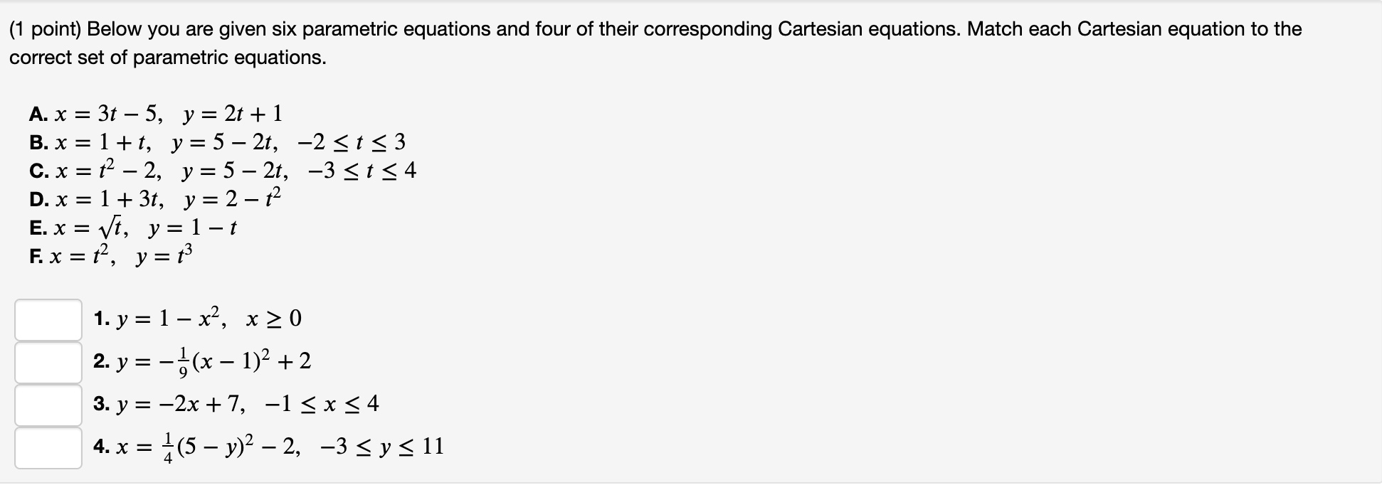 Solved (1 point) Below you are given six parametric | Chegg.com