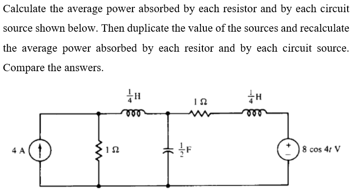 Solved Calculate the average power absorbed by each resistor | Chegg.com