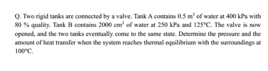 Solved Q. Two rigid tanks are connected by a valve. Tank A | Chegg.com