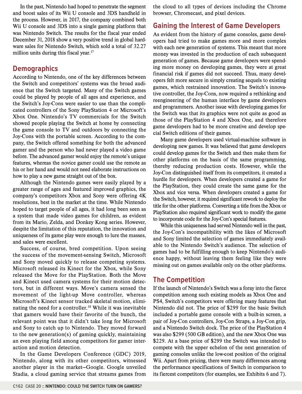 CASE 20 NINTENDO: COULD THE SWITCH TURN ON GAMERS? | Chegg.com