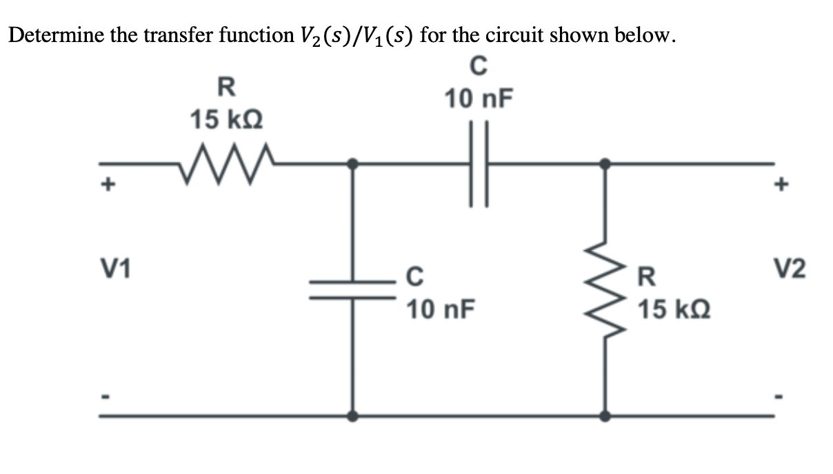 Solved Determine the transfer function V2(s)/V1(s) for the | Chegg.com