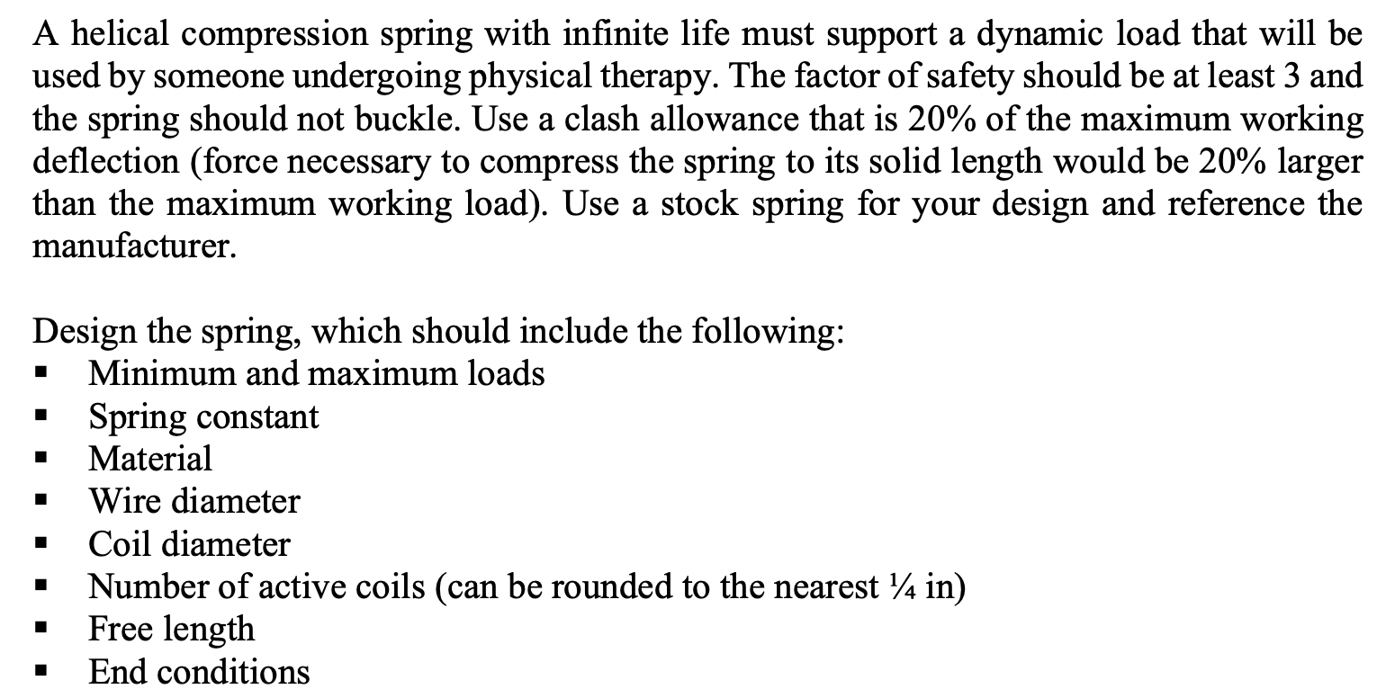 Solved A helical compression spring with infinite life must | Chegg.com