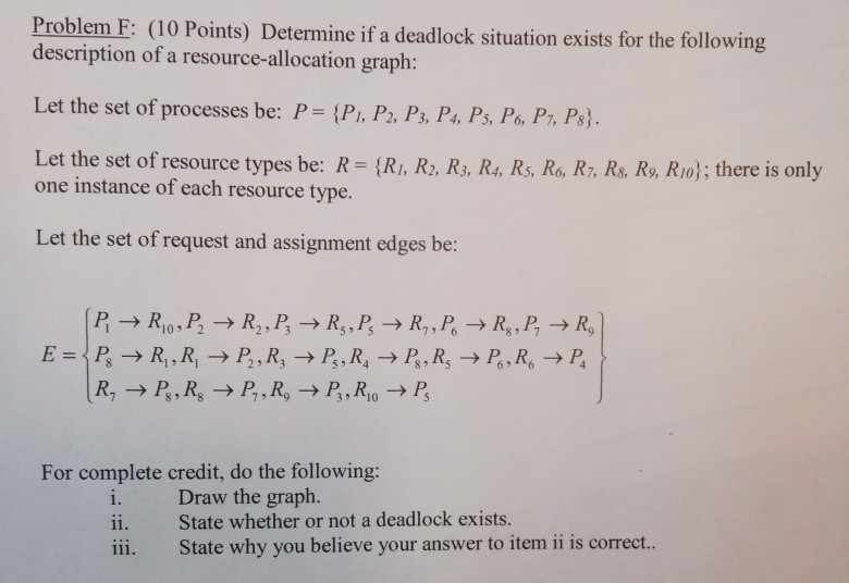 Solved Problem F: (10 Points) Determine if a deadlock | Chegg.com