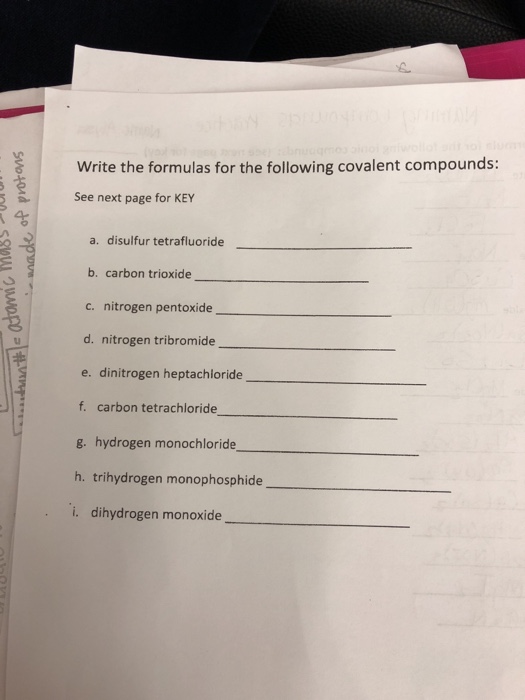 Solved Write the formulas for the following covalent | Chegg.com