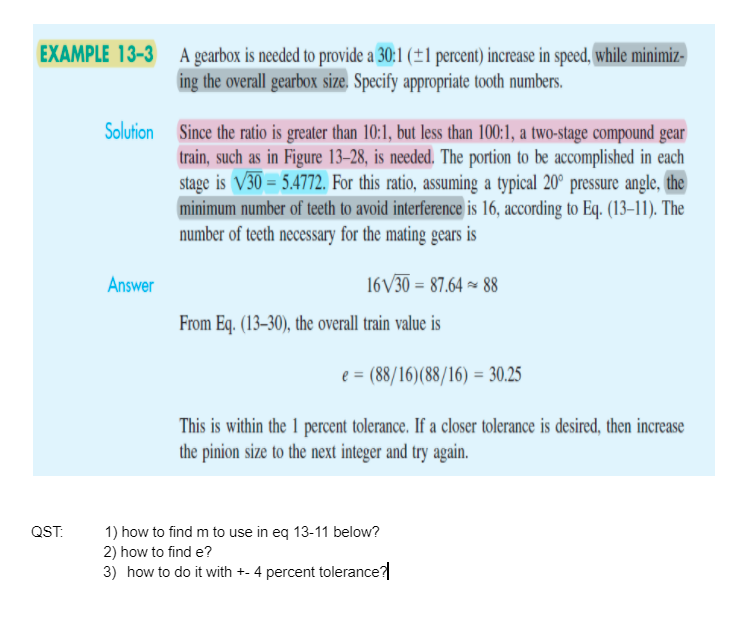 Solved EXAMPLE 13-3 A gearbox is needed to provide a 30:1 | Chegg.com