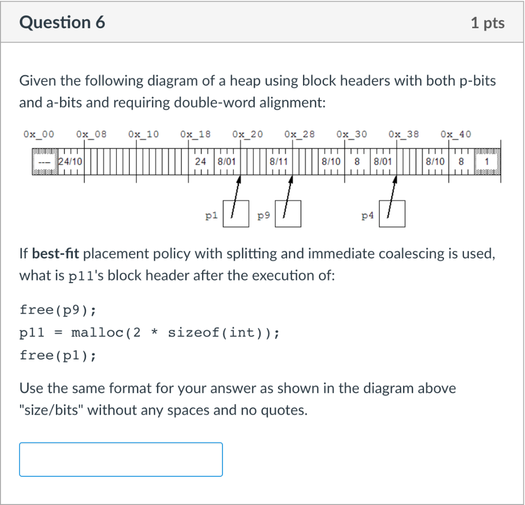 Solved Question 6 1 pts Given the following diagram of a | Chegg.com