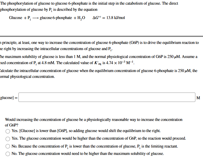 Solved The phosphorylation of ﻿glucose to ﻿glucose | Chegg.com