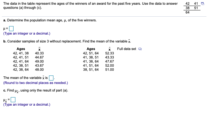 Solved The data in the table represent the ages of the | Chegg.com