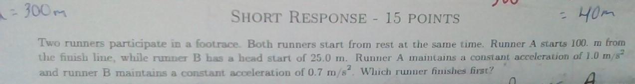 Solved SHORT RESPONSE -15 POINTS =40 m Two runners | Chegg.com