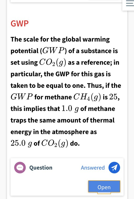 Solved GWP The scale for the global warming potential ( GW | Chegg.com