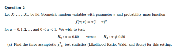 Solved Question 2 Let X1,...,X, be iid Geometric random | Chegg.com