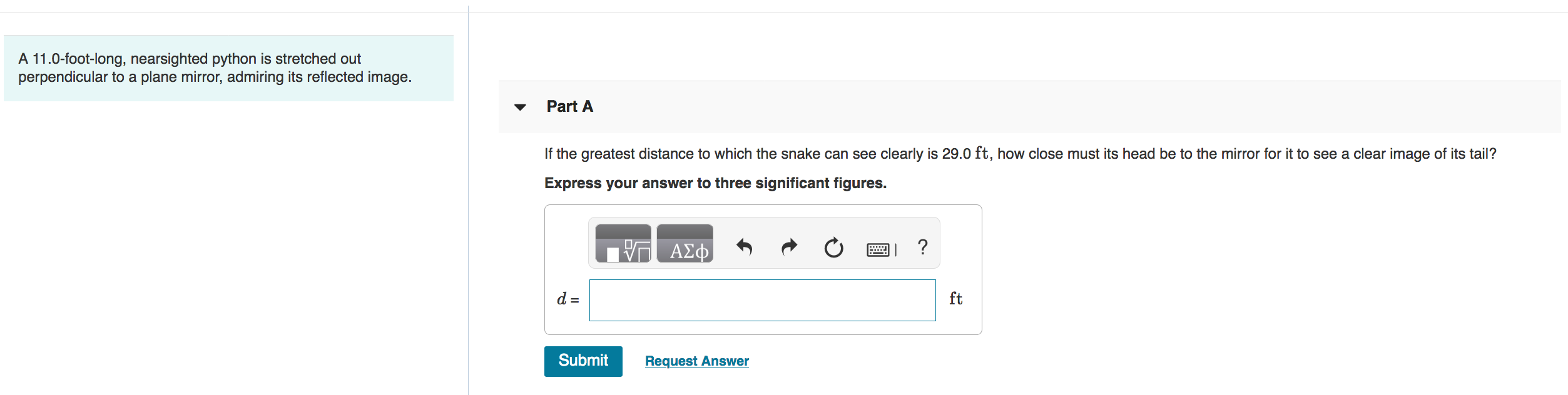 Solved A 11.0-foot-long, nearsighted python is stretched out | Chegg.com