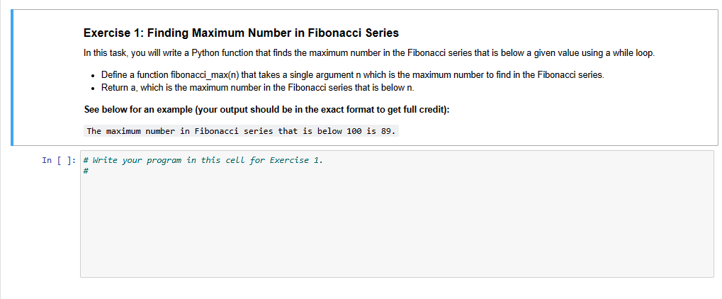 Solved Exercise 1: Finding Maximum Number in Fibonacci | Chegg.com