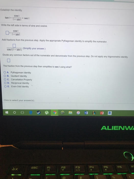 Solved Establish the identity cos t tant+ sect 1+ sint Write | Chegg.com