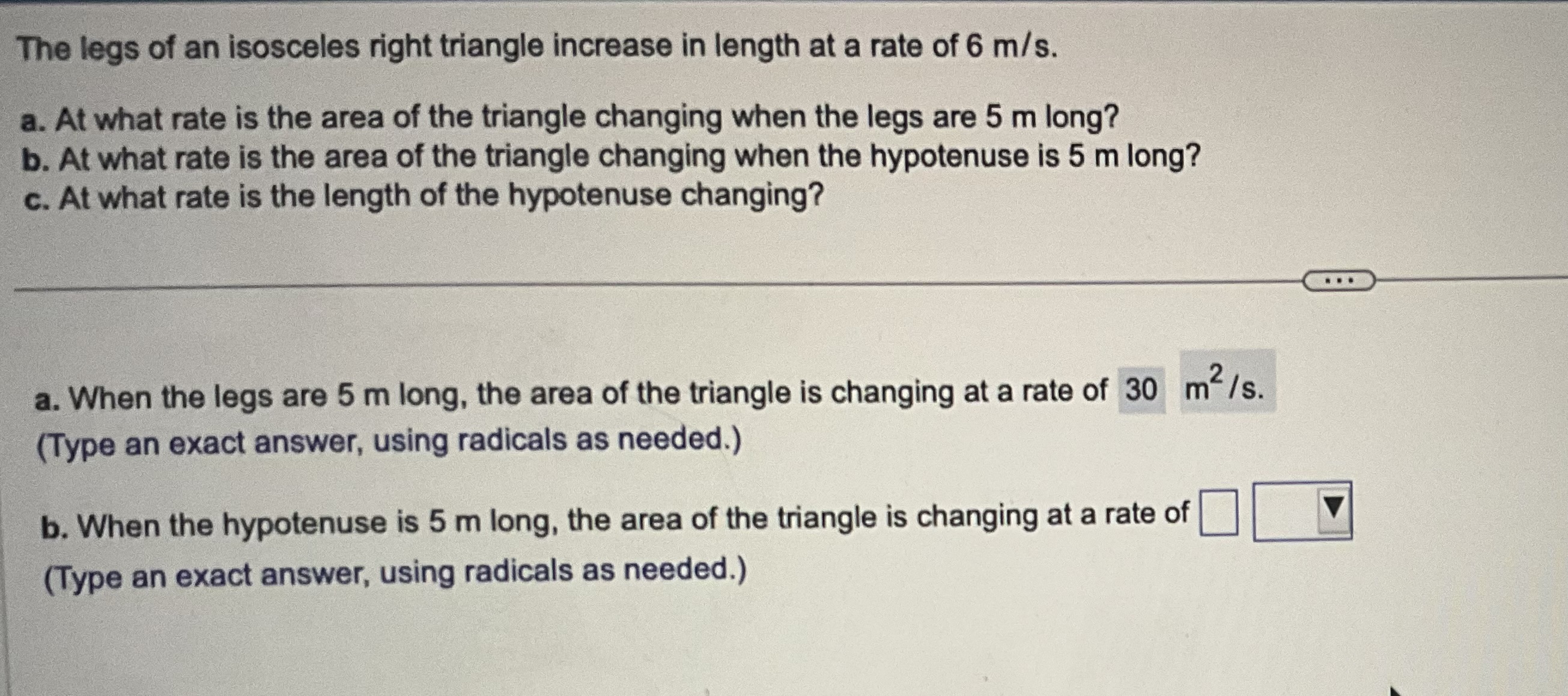Solved The legs of an isosceles right triangle increase in | Chegg.com