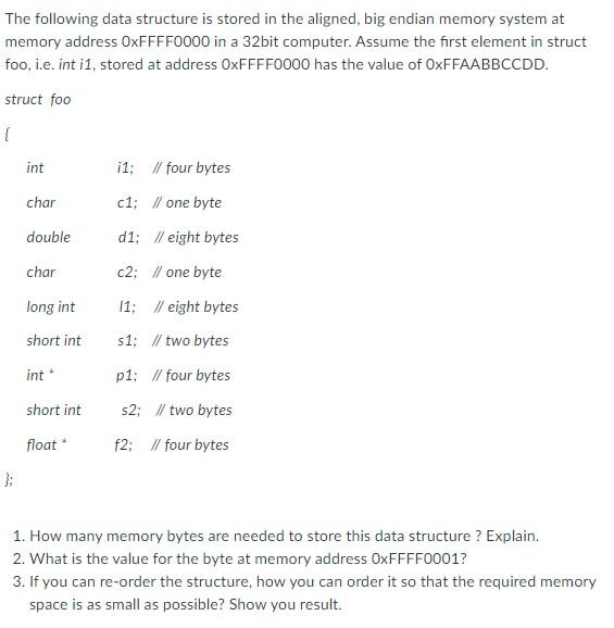 Solved The following data structure is stored in the | Chegg.com