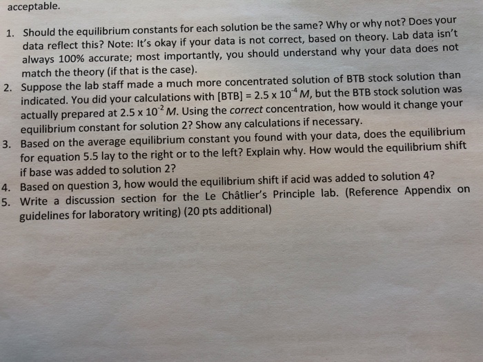 acceptable. Should the equilibrium constants for each | Chegg.com