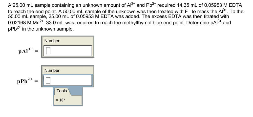 Solved A 25.00 mL sample containing an unknown amount of Al3 | Chegg.com