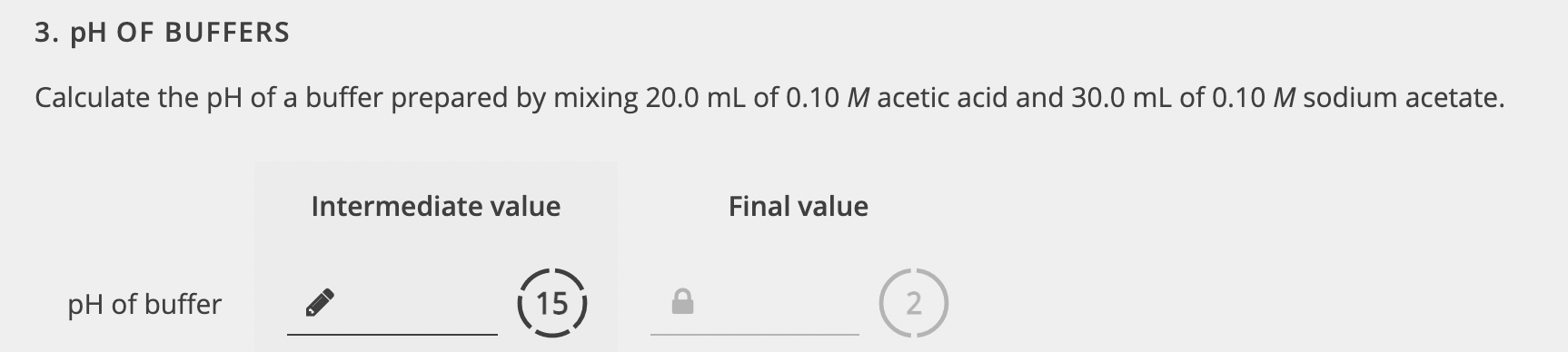 Solved 3. pH OF BUFFERS Calculate the pH of a buffer | Chegg.com