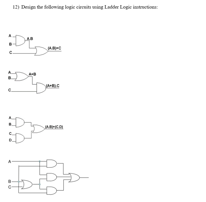 Solved 12) Design the following logic circuits using Ladder | Chegg.com