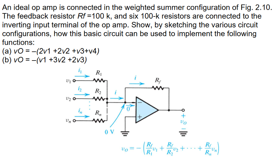 Solved An ideal op amp is connected in the weighted summer | Chegg.com