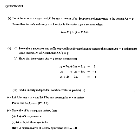 Solved Question 4 A Consider The Following Matrices B21 