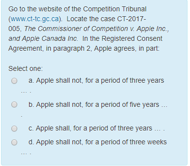 Solved Go to the website of the Competition Tribunal | Chegg.com